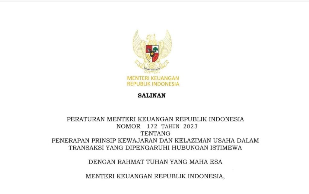 Isi Pokok PMK 172/2023 tentang Penerapan Prinsip Kewajaran dan ...