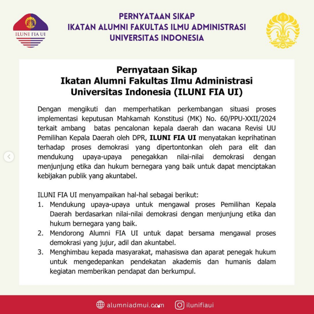 Revisi UU Pilkada Dibatalkan, ILUNI FIA UI: Tegakkan Nilai-Nilai ...