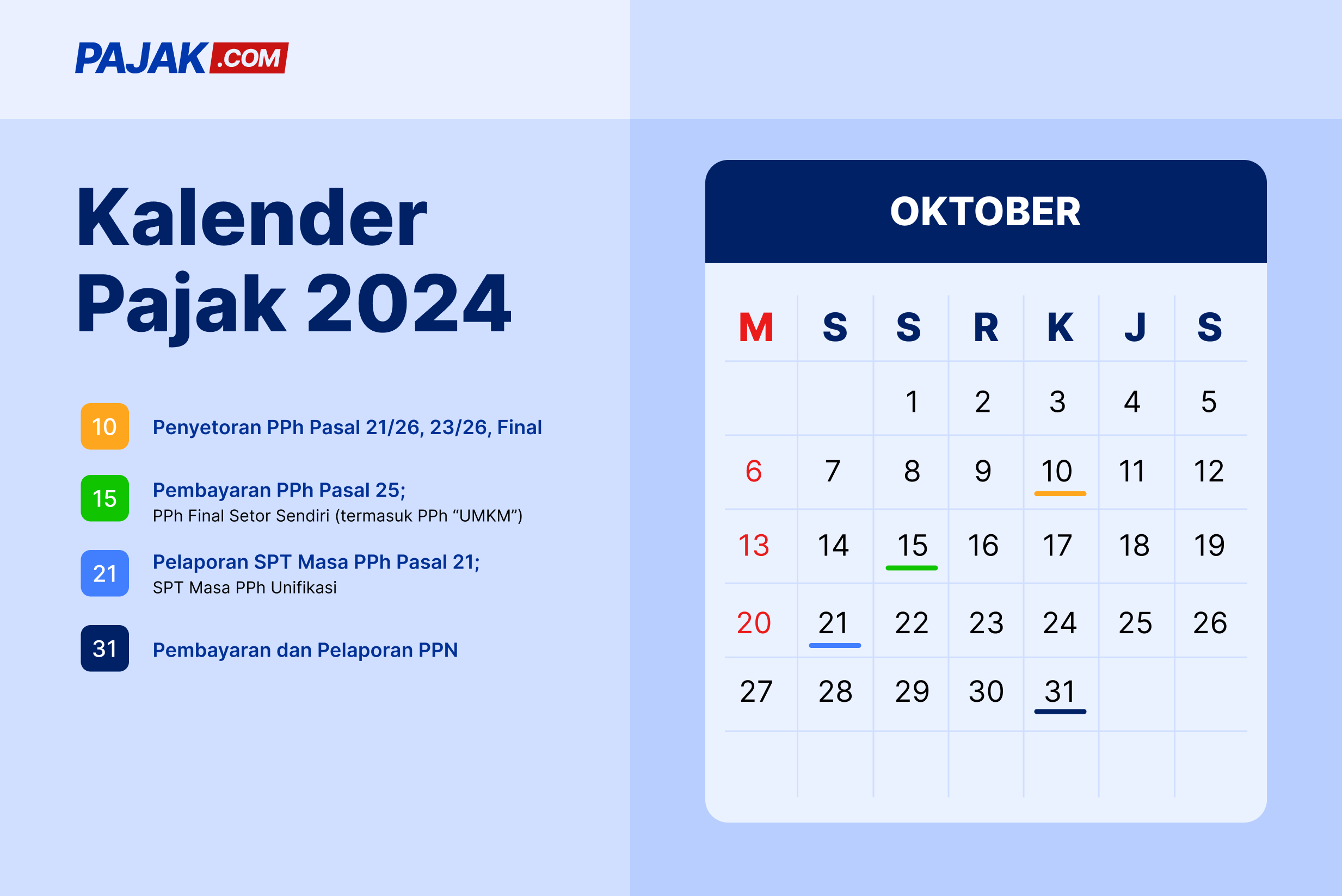 Terbaru! Kalender Pajak bulan Oktober 2024 - PAJAK.COM