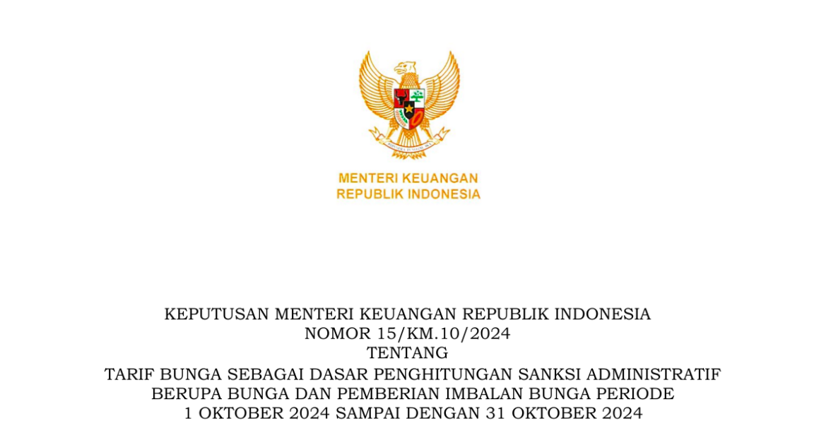 Tarif Bunga Sanksi Administratif Pajak Periode Oktober 2024 - PAJAK.COM