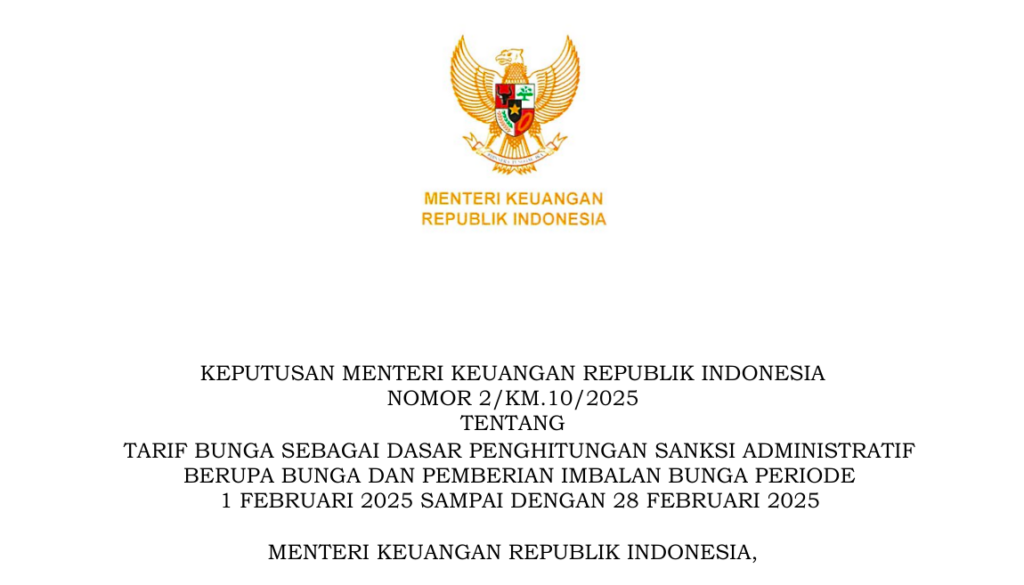 Tarif Bunga Sanksi Administratif Pajak Periode Februari 2025 - PAJAK.COM